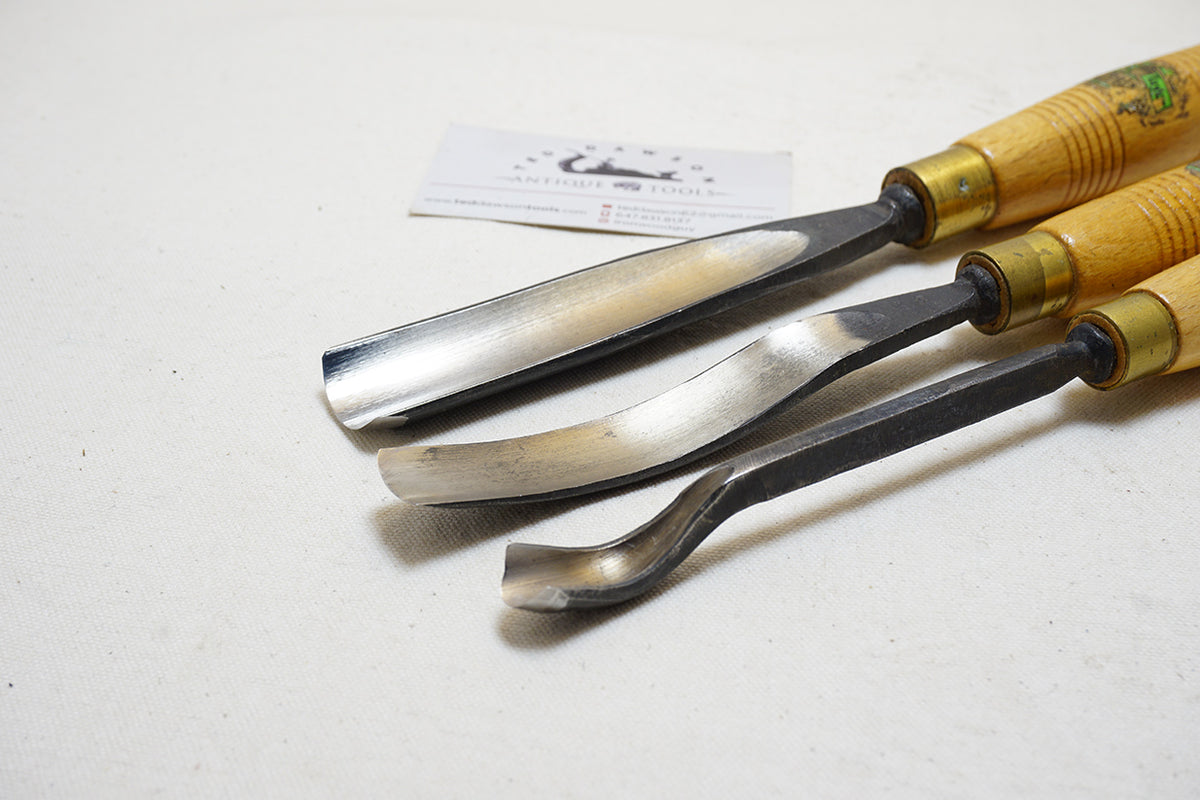 SPOON CARVING SET OF 3 HENRY TAYLOR GOUGES - 3/4" ~ 1" – Ted Dawson Antique Tools