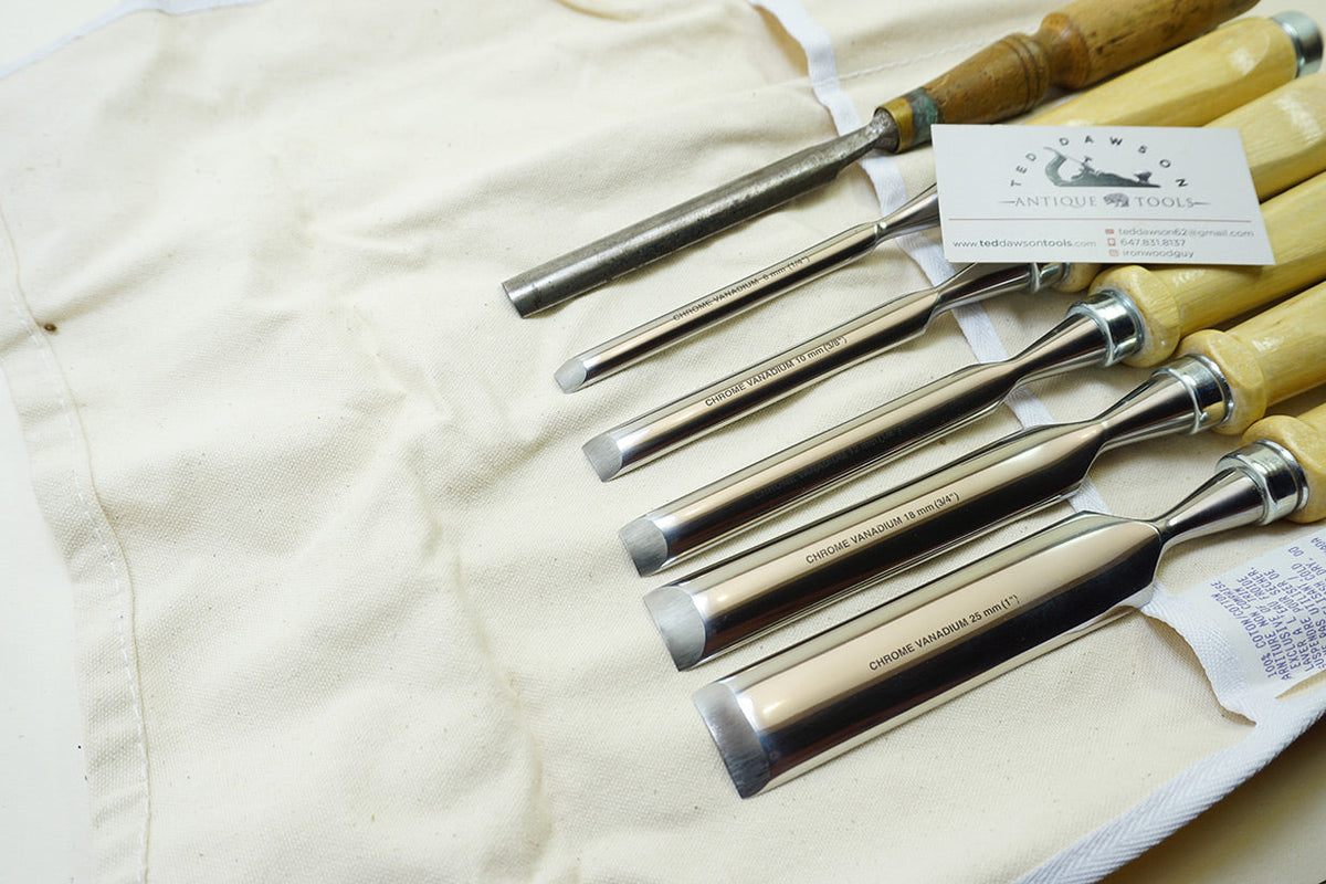 NOS CARVING GOUGE SET IN CANVAS ROLL PLUS ONE – Ted Dawson Antique Tools