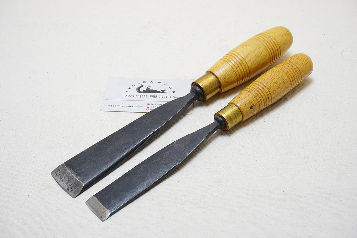FINE PAIR OF HENRY TAYLOR NO. 3 & 93 WIDE STRAIGHT GOUGES - 1" & 1 1/2 ...