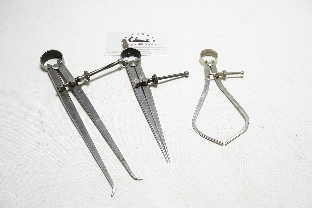 FINE WORKING SET OF 3 MACHINIST DIVIDER CALIPERS - STARRETT, UNION TOO ...