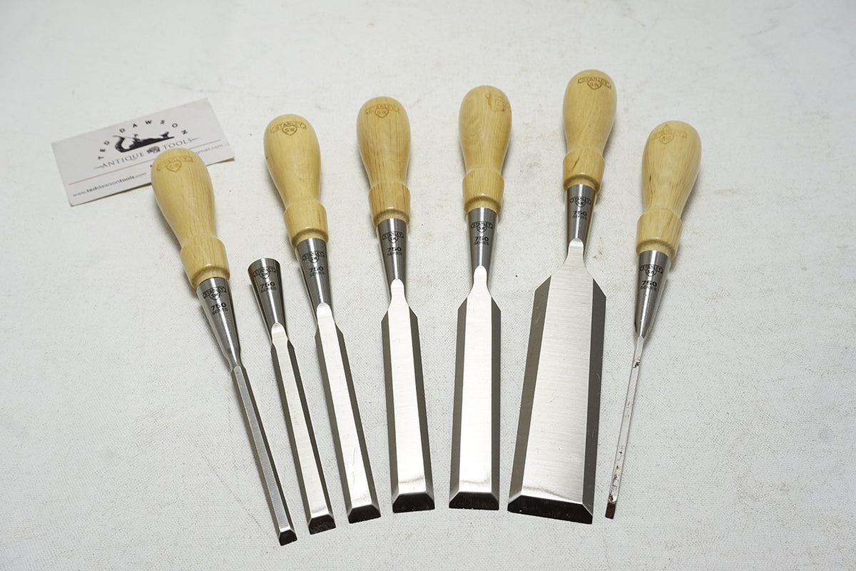MINTY SET OF 7 STANLEY 'SWEETHEART' NO. 750 EVERLASTING CHISELS - 1/8 ...