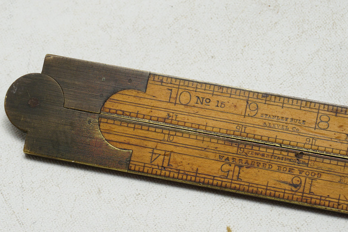 FINE EARLY STANLEY NO. 15 BRASS BOUND GUNTER'S SLIDE ENGINEER'S RULE ...