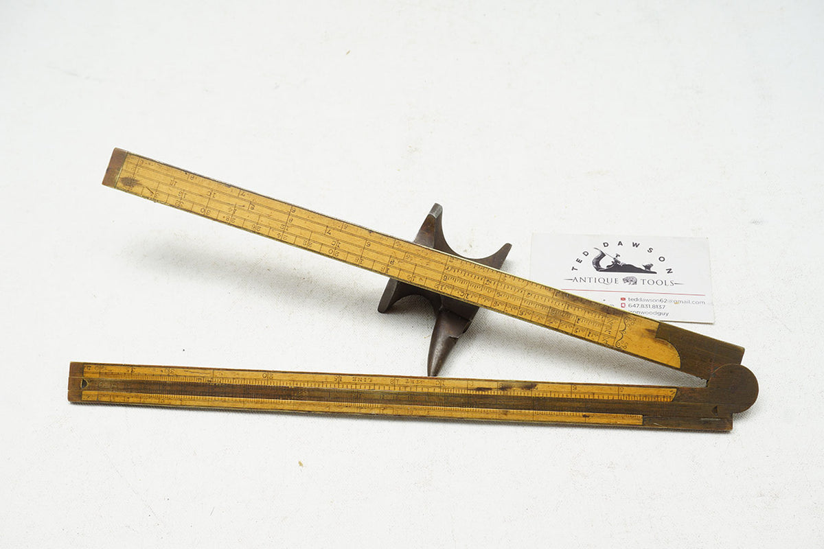 FINE EARLY STANLEY NO. 15 BRASS BOUND GUNTER'S SLIDE ENGINEER'S RULE ...