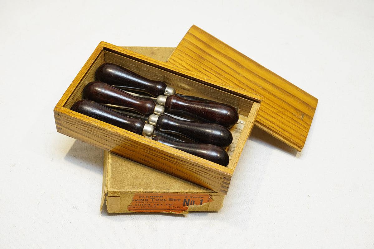 OUTSTANDING SET OF 6 FLEMISH NO. 1 CARVING TOOLS IN BOTH ORIGINAL BOXE ...