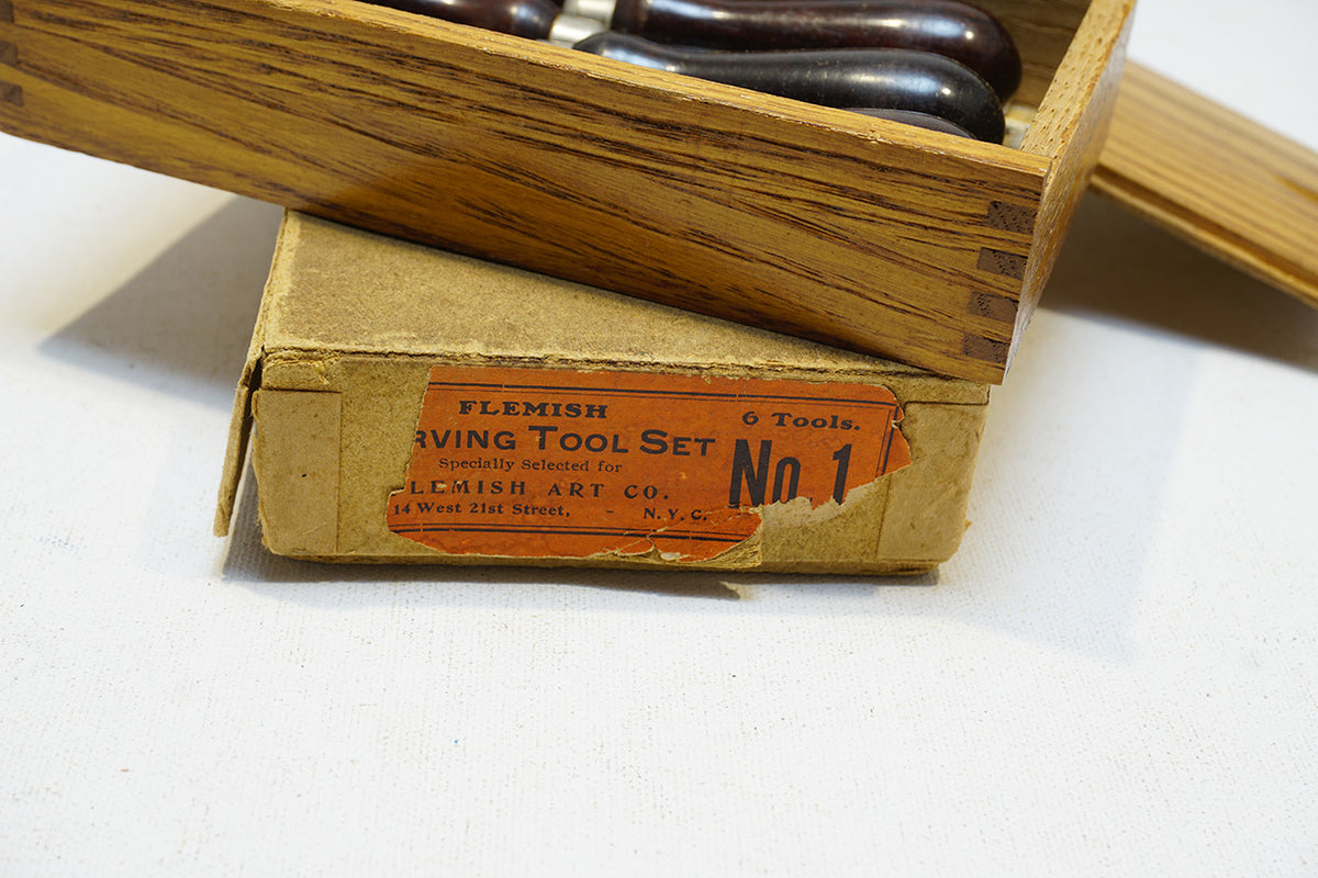 OUTSTANDING SET OF 6 FLEMISH NO. 1 CARVING TOOLS IN BOTH ORIGINAL BOXE ...