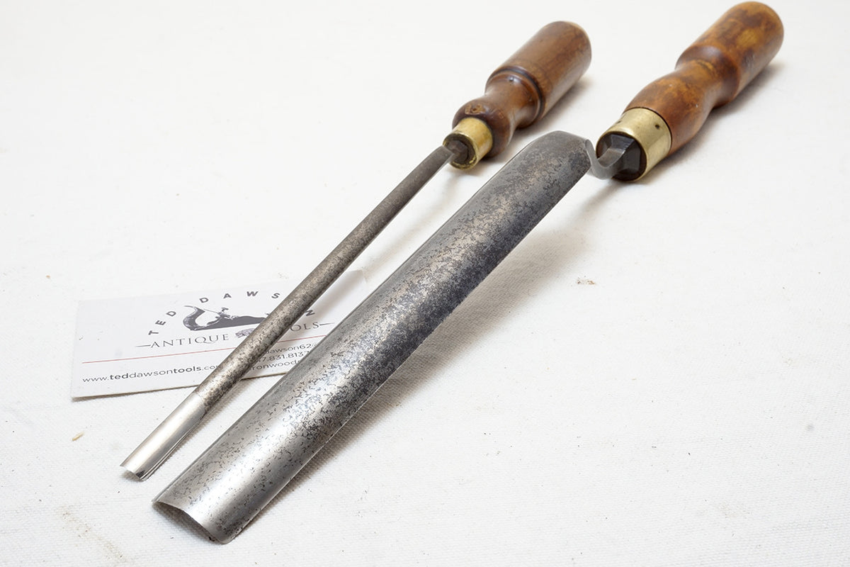FINE PAIR OF LONG CRANK NECK GOUGES - 5/16" & 1" – Ted Dawson Antique Tools