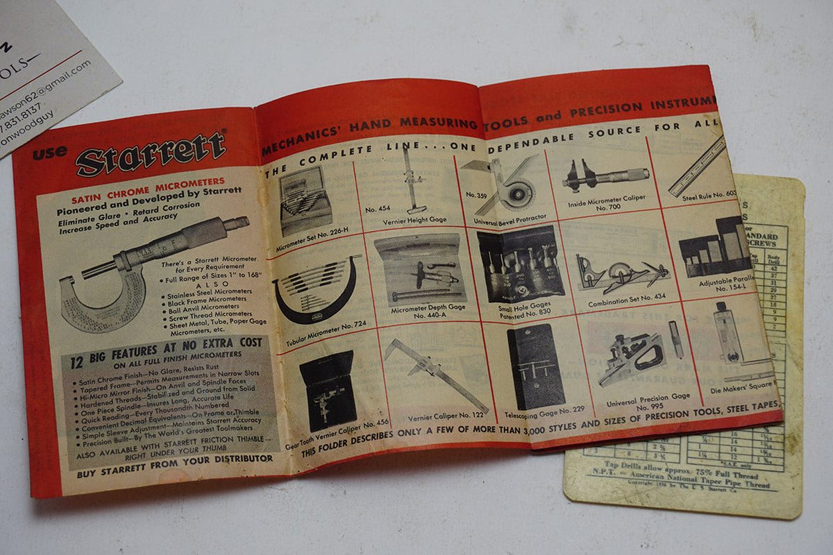 EARLY STARRETT TOOL BROCHURE & SCREW THREAD CALCULATOR – Ted Dawson ...