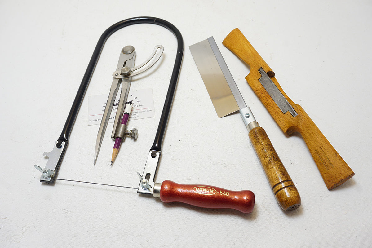 MINT CONDITION LOT OF 4 TOOLS - SPOKESHAVE, COMPASS, FRET + DOVETAIL S ...